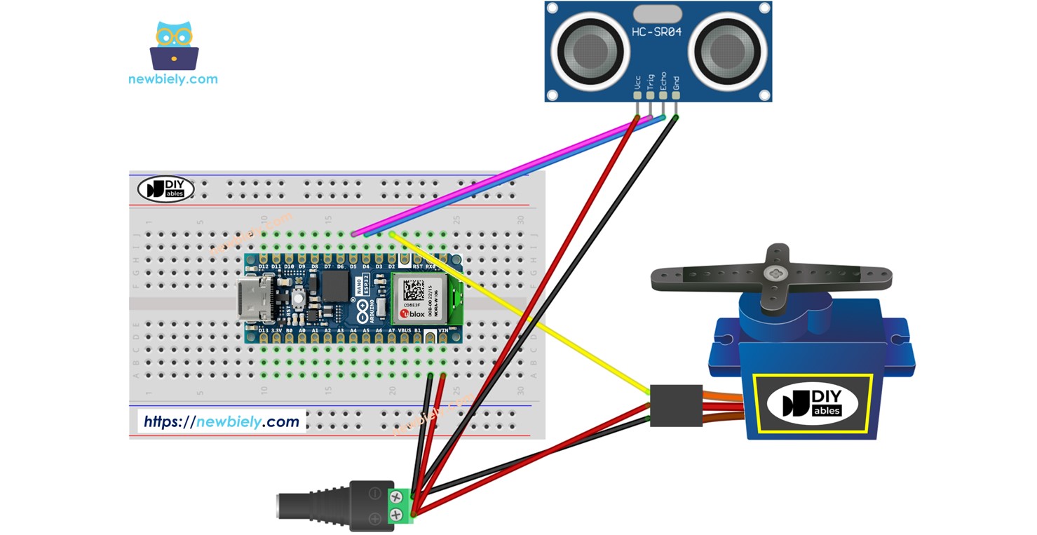 아두이노 나노 ESP32 초음파 센서 서보 모터