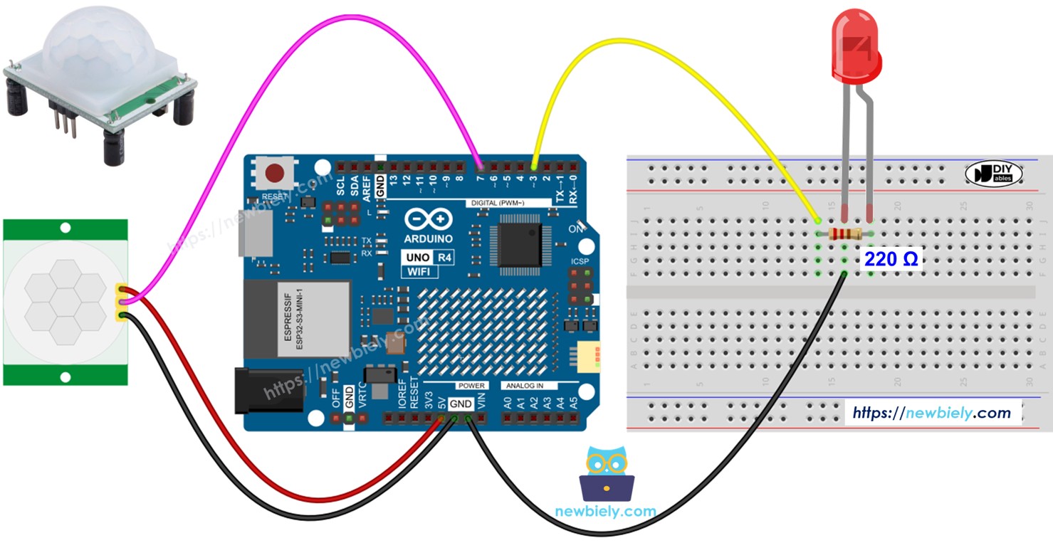 아두이노 우노 R4 모션 센서 LED