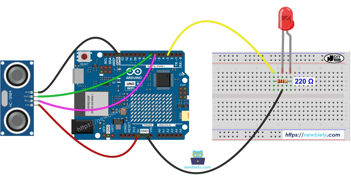 아두이노 우노 R4 초음파 센서 LED
